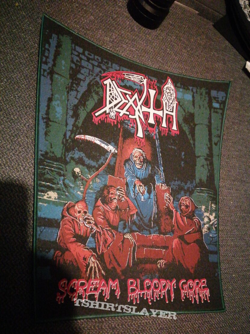 Death Scream bloody gore backpatch Green border | TShirtSlayer TShirt and BattleJacket Gallery